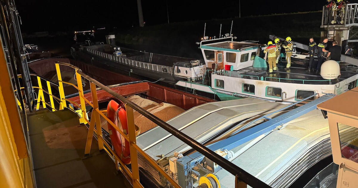 Brand in keuken binnenschip Dintelmond, schipper loopt brandwonden op ...