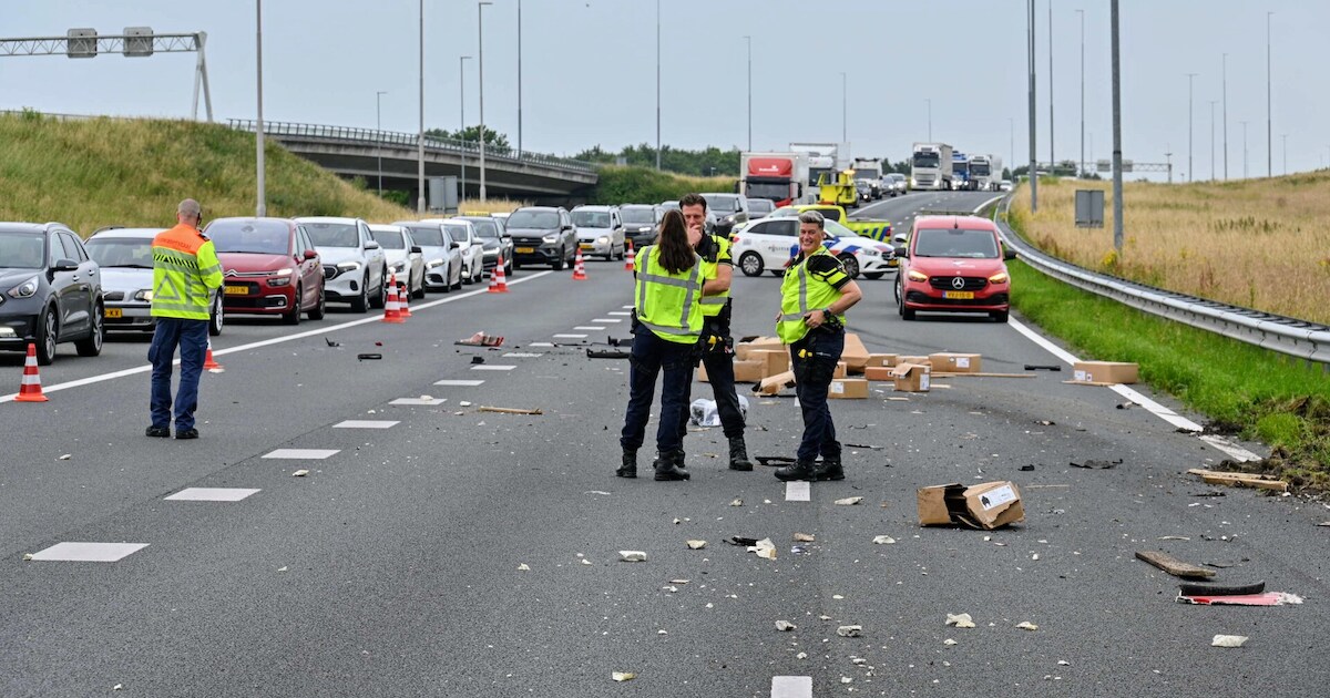 Vrachtwagen wijkt uit voor ganzen en veroorzaakt botsing op de A58 bij Breda: flinke ravage op ...