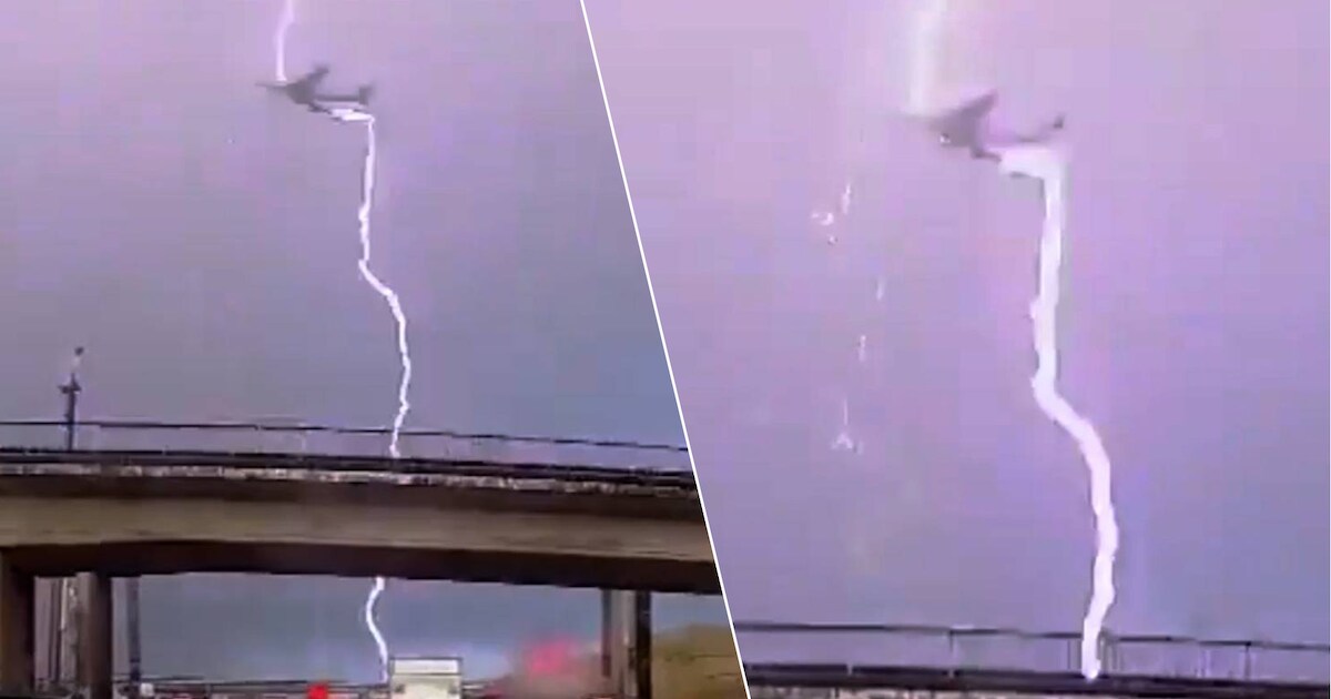 Dashcam filmt bliksem die inslaat op vliegtuig van TUI dat opstijgt ...