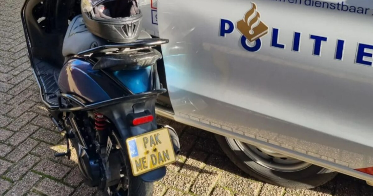 Bromfietser (19) met 'pak me dan' op kentekenplaat gearresteerd na ...