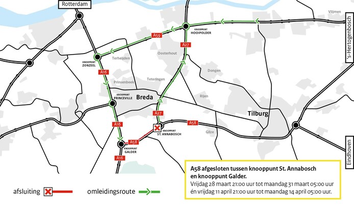 Dit weekend over de A58 bij Breda? Houd dan rekening met deze afsluitingen | Breda | bndestem.nl